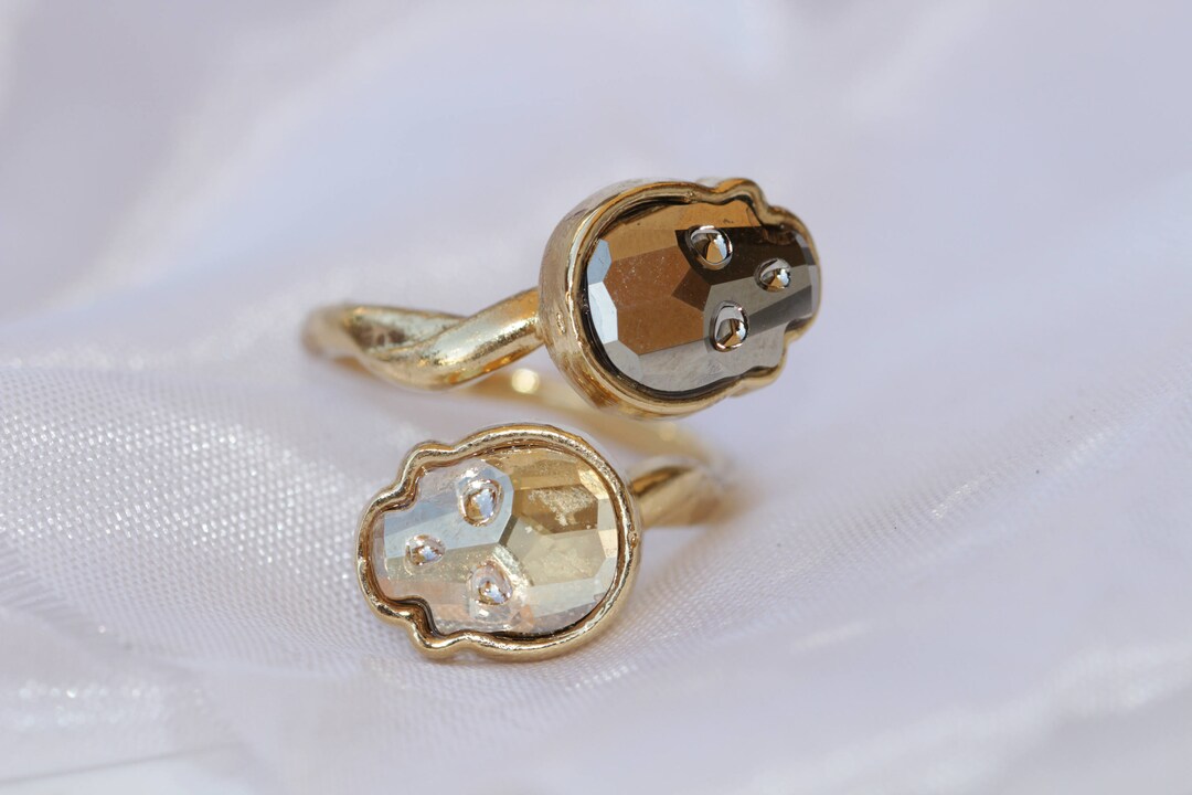 Gold Filled Crystal Skull Ring, Adjustable Champagne Bronze Jewelry - Etsy