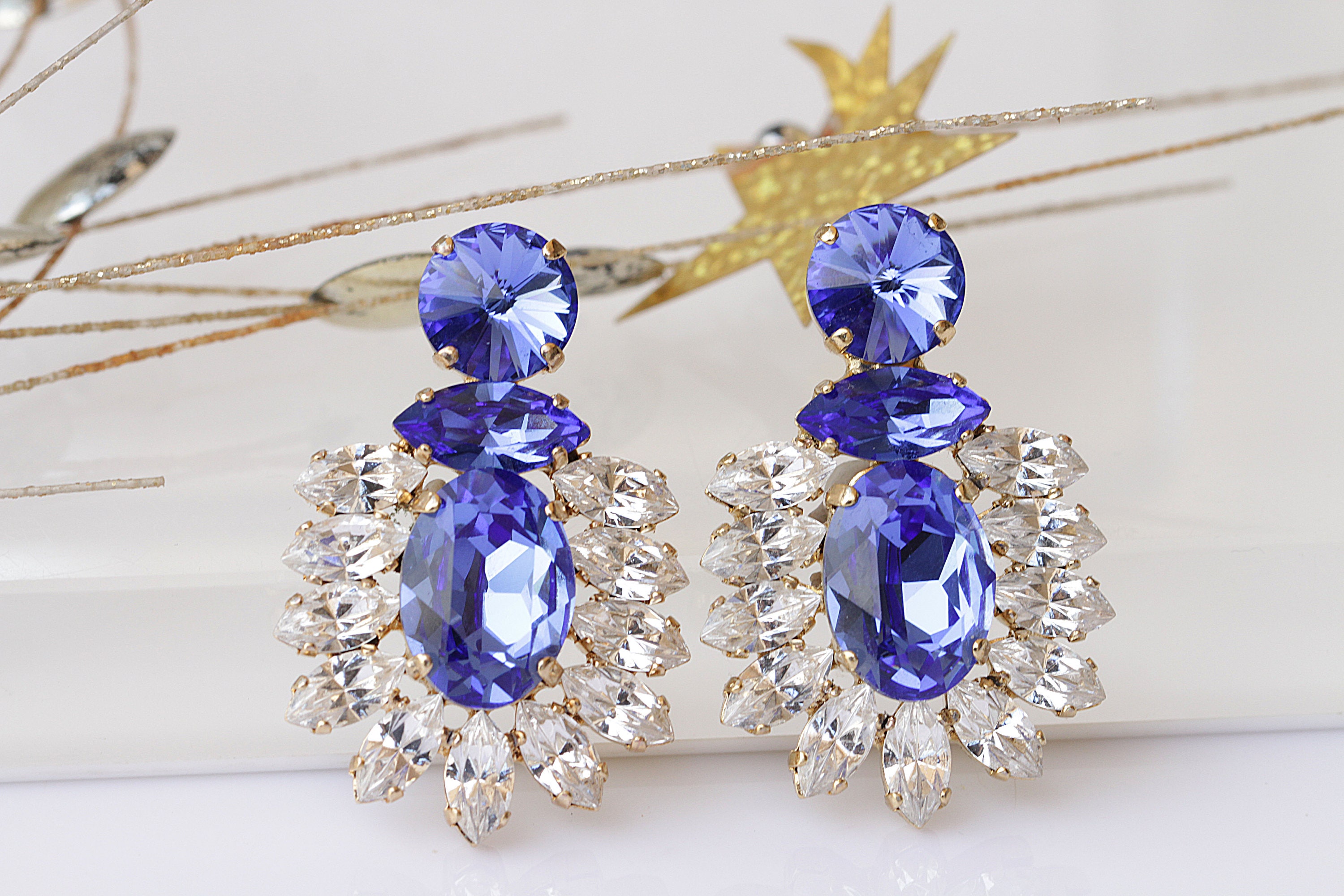 BLUE BRIDAL EARRINGS Royal Blue Earrings Sapphire Crystal | Etsy