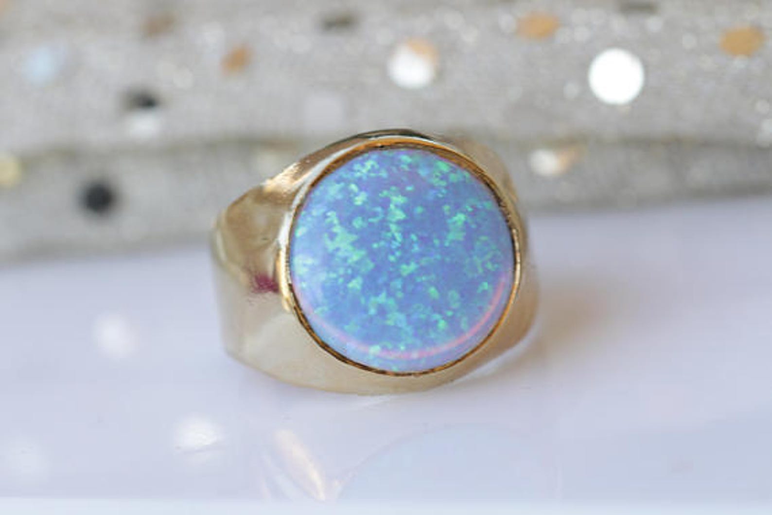 OPAL SIGNET RING Blue Opal Ring Chunky Ring Gift for Her - Etsy