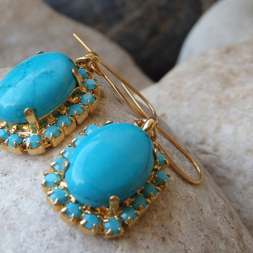 Large Genuine Turquoise Earring .turquoise Jewelry Estate - Etsy