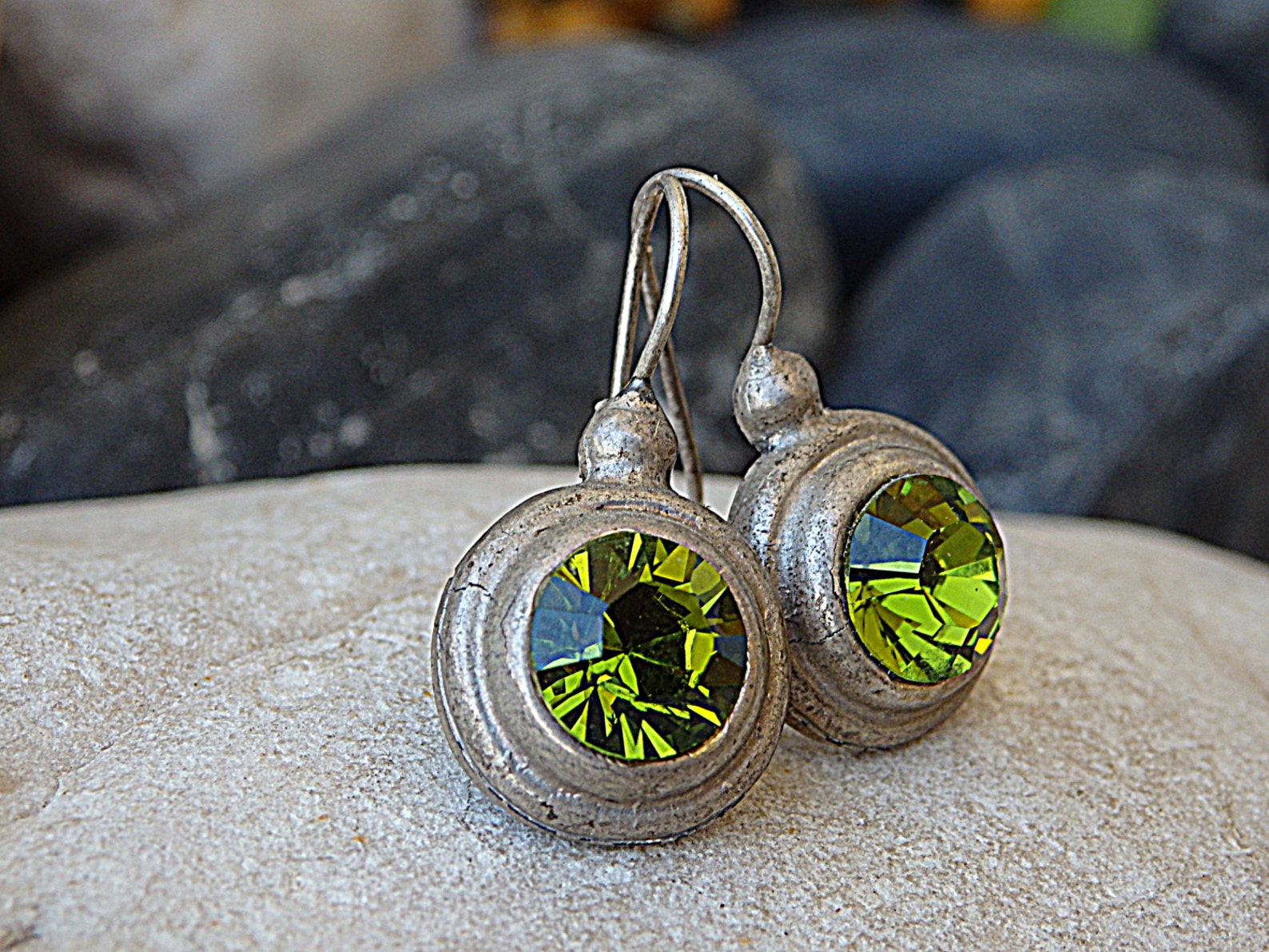 Olive Green Rhinestone Earrings Green Drop Earrings Oxidized - Etsy