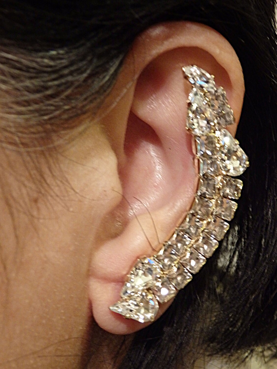 Emerald Crystal Ear Climber Earrings, Gold Plated Statement Ear Cuff - Etsy