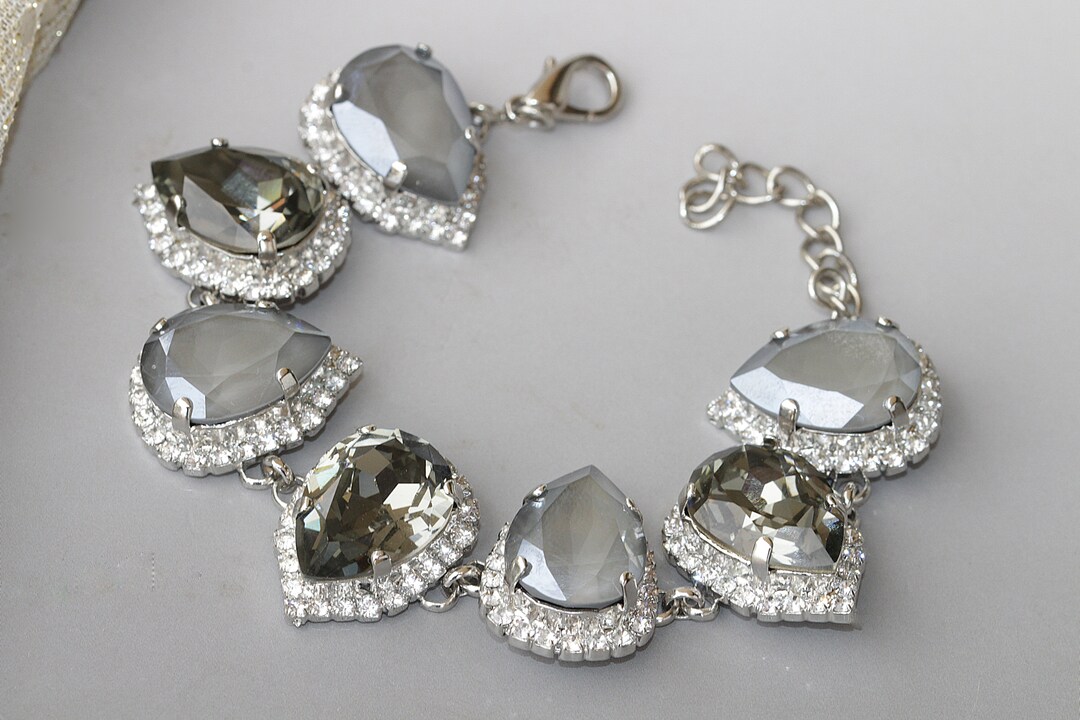 GREY TEARDROP BRACELET, Bracelet, Silver Grey Bracelet, Formal Bracelet ...