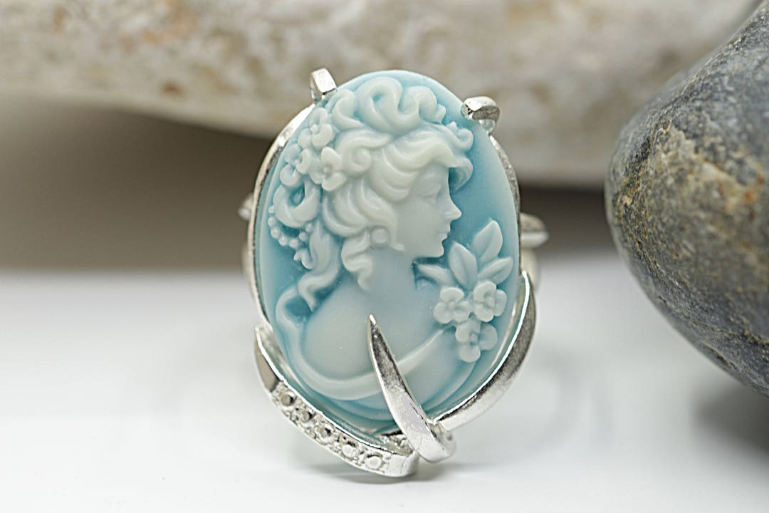 Sterling Silver Cameo Ring: Light Blue Victorian Style Jewelry - Etsy