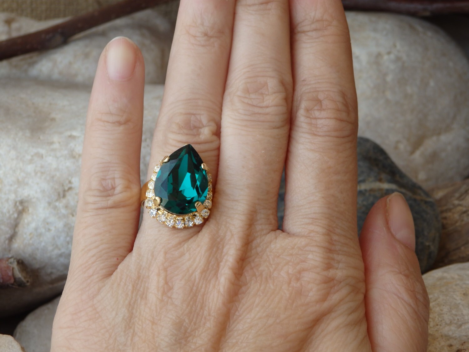 Emerald Crystal ring Adjustable Statement ring Green | Etsy