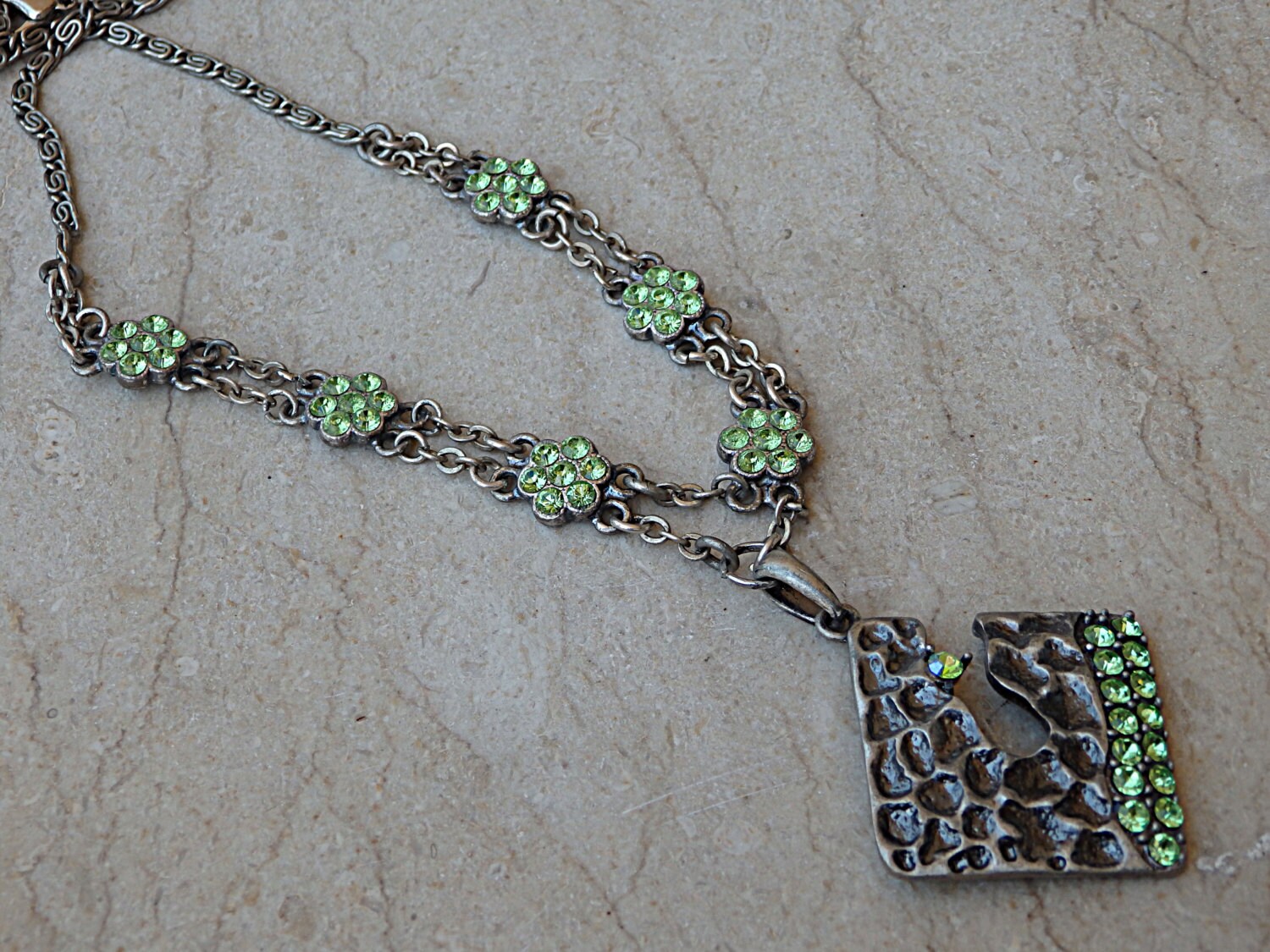 Silver Green Necklace Green Peridot Necklace Floral - Etsy UK
