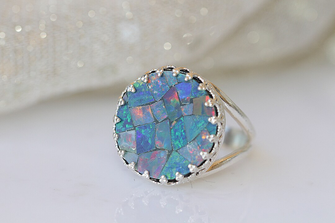 GENUINE AUSTRALIAN OPAL Ring Gift for Woman Mosaic Opal - Etsy