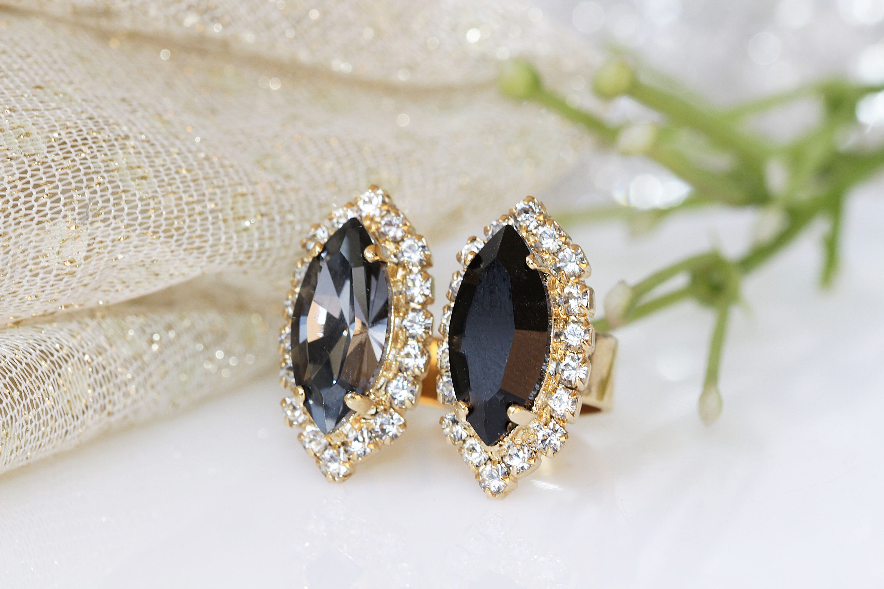 BLACK DOUBLE STONE Ring Double Stone Ring Gift For | Etsy