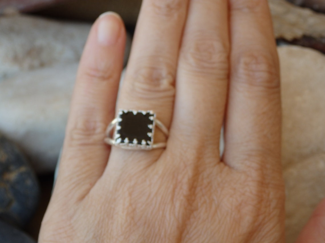 Black Square Onyx Ring 925 Sterling Silver Onyx Ring Big - Etsy
