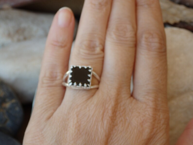 Square Black Onyx Sterling Silver Ring, Statement Ring - Etsy