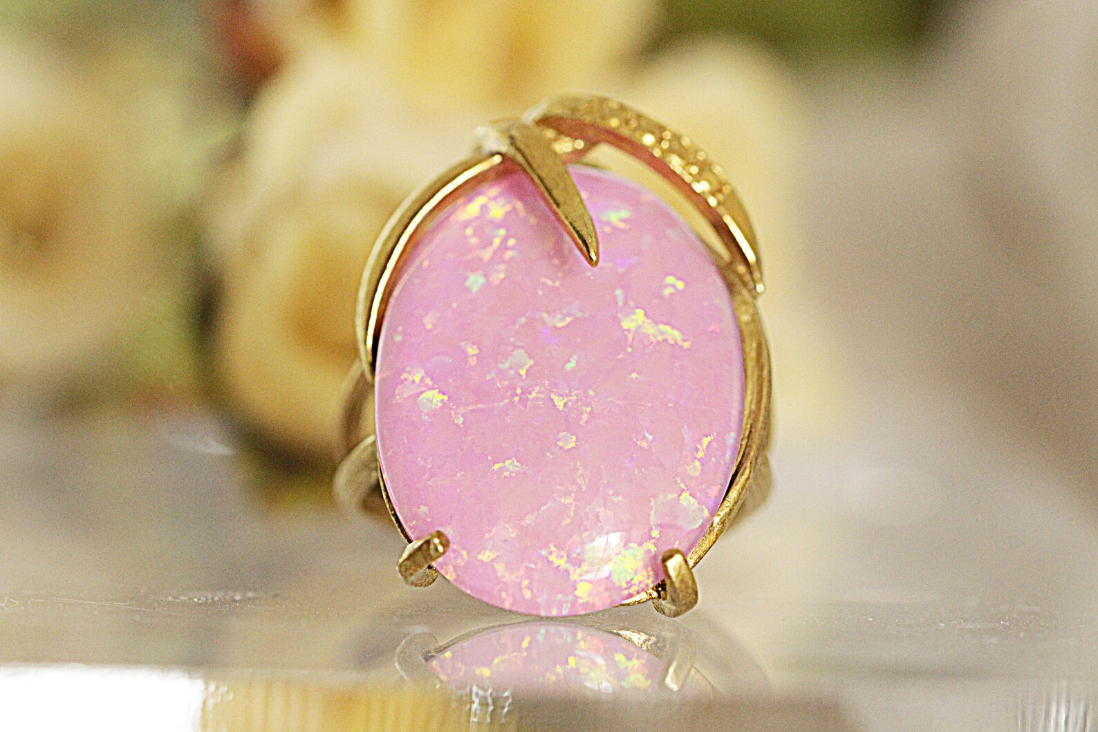 Pink Opal Ring Opal Gold Ring Pink Fire Opal Ring Pastel - Etsy