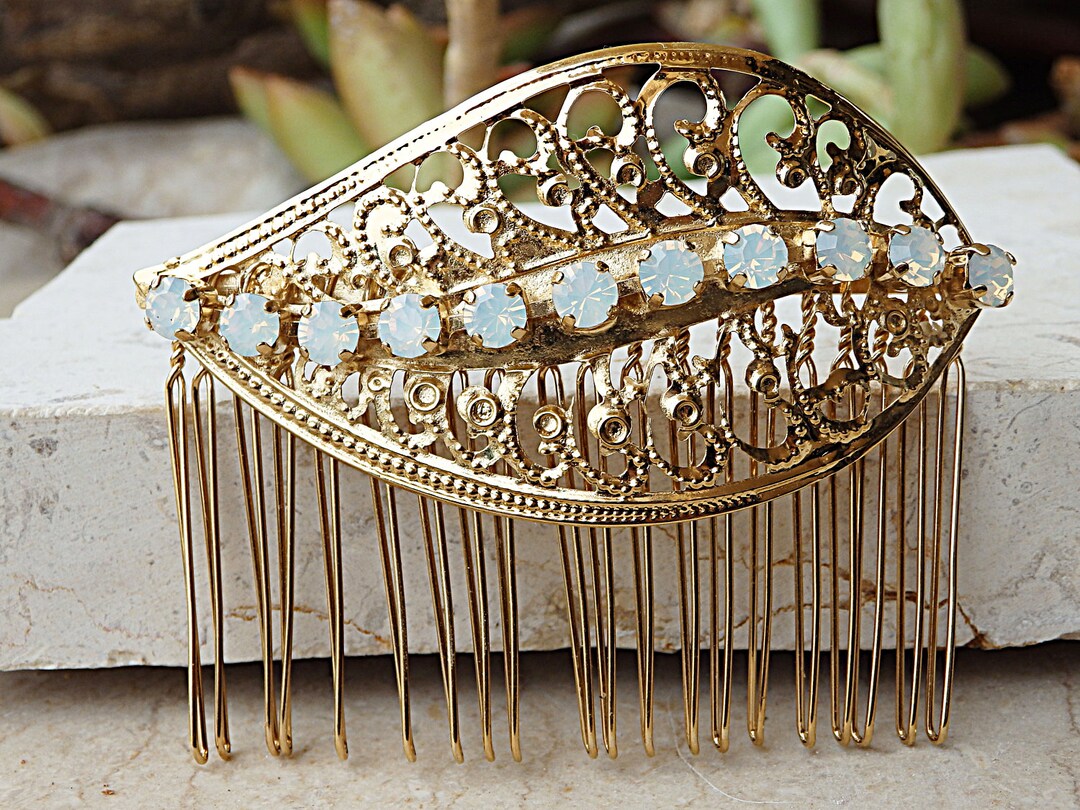 Bridal Hair Comb, Rhinestone Hair Comb, White Opal Crystal , Statement ...