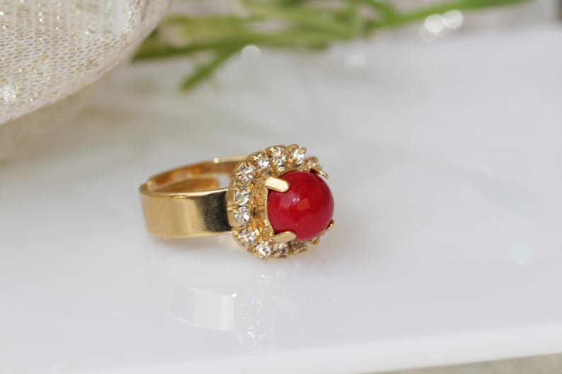 CORAL RING Red Stone Ring Coral Gold Ring Adjustable Woman | Etsy