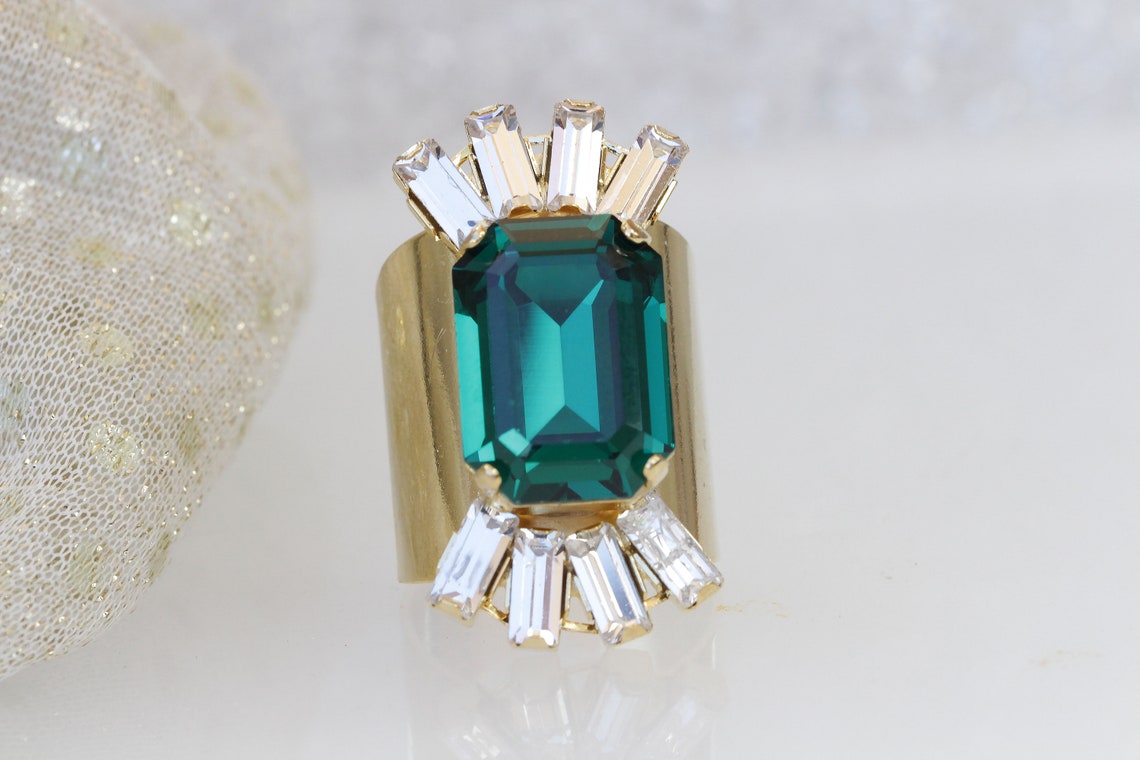 Emerald STATEMENT RING Cocktail Emerald Ring Emerald Crystal - Etsy
