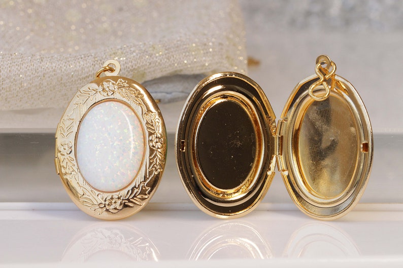 Opal Locket Necklace Choose Your Colorkeepsake Oval - Etsy