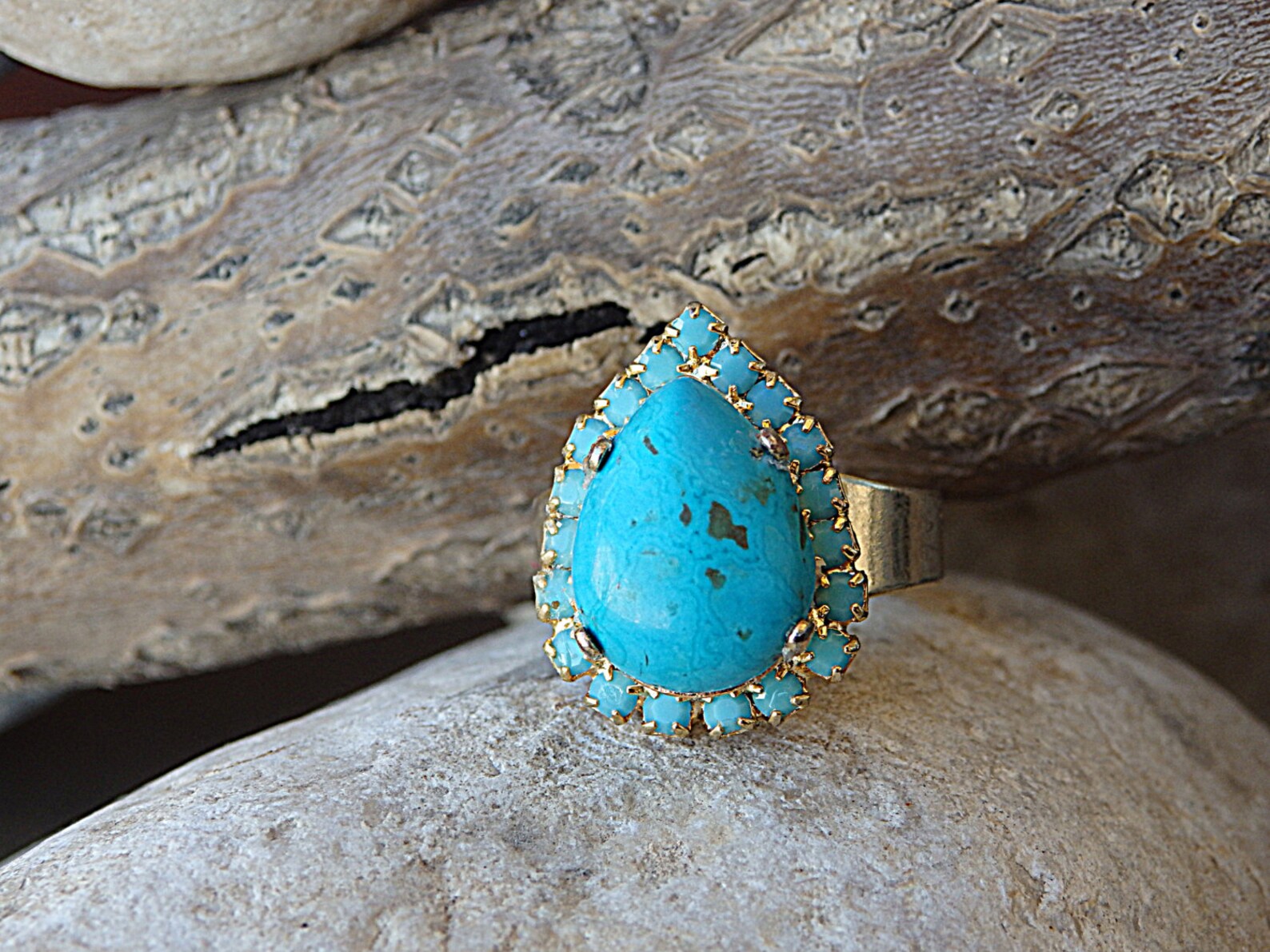 Turquoise Teardrop Ring, Gold Ring With Turquoise Stone, Blue Statement ...