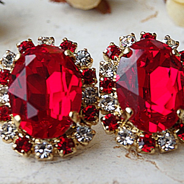 Red Crystal Earrings - Etsy