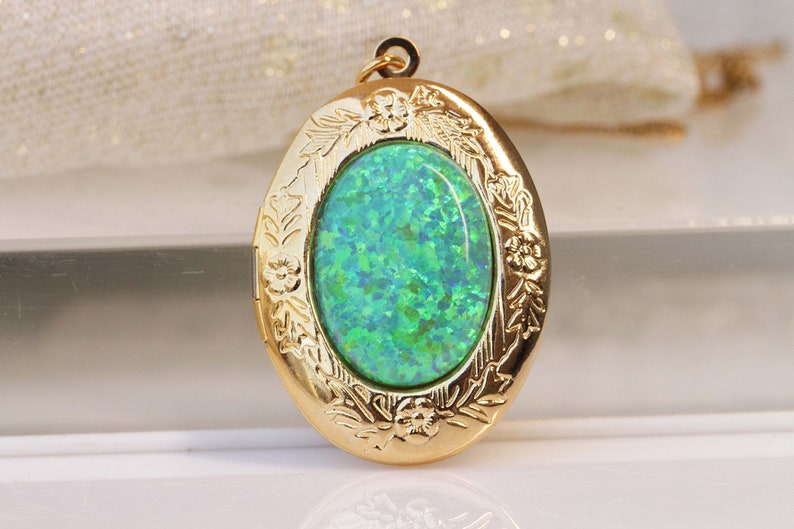 Opal Locket Necklace Choose Your Colorkeepsake Oval - Etsy