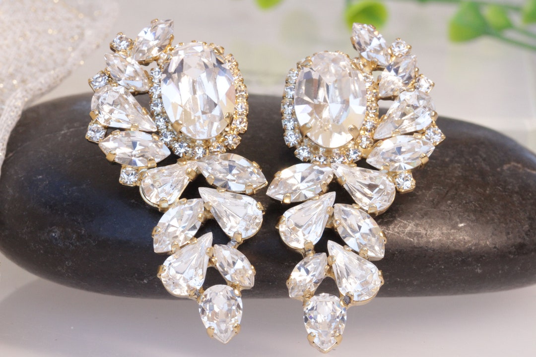 Crystal Cluster Stud Earrings, Elegant Statement Bridal Jewelry - Etsy