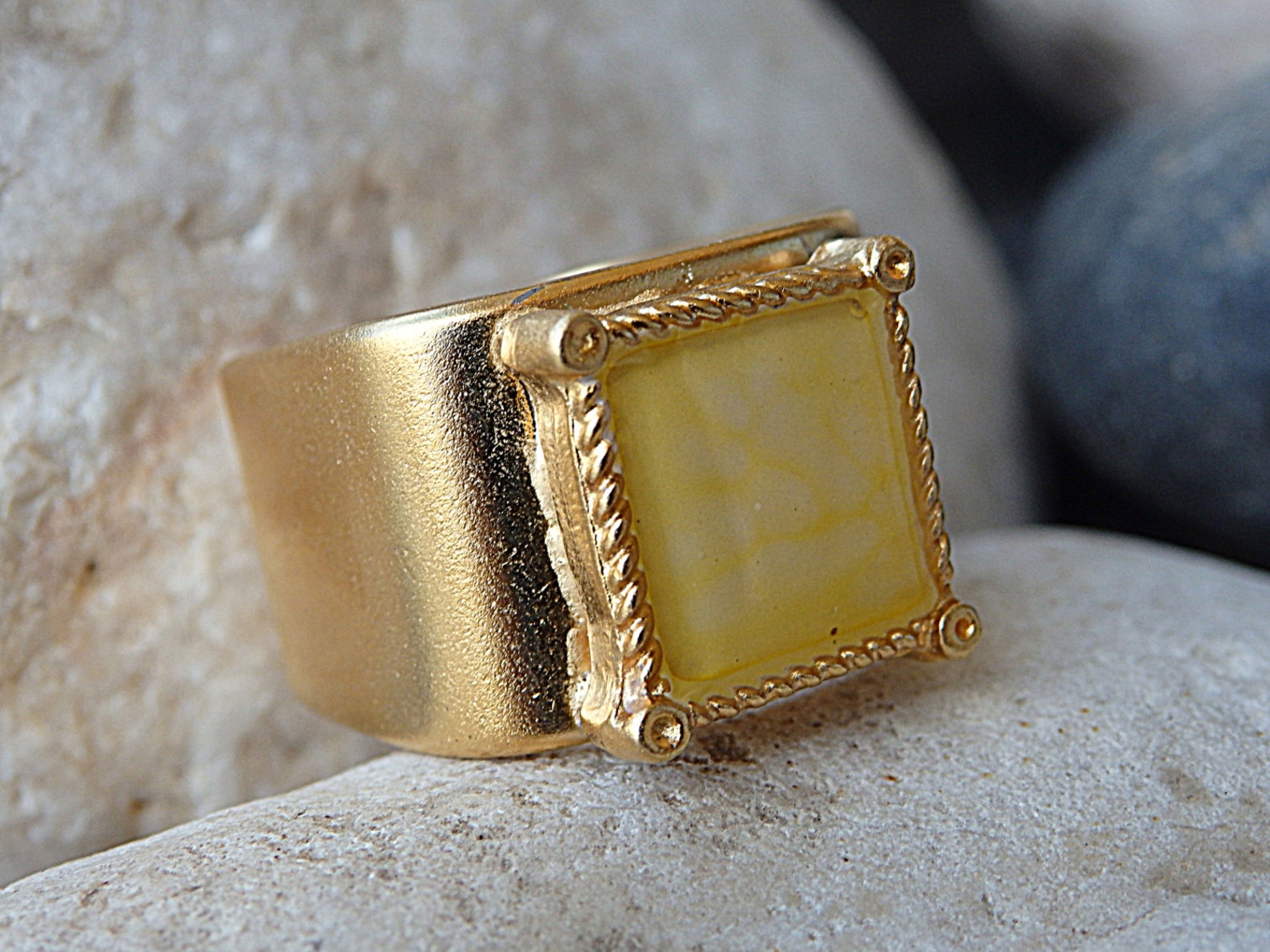 Yellow Square Signet Ring. Women's Signet Ring. Enamel - Etsy