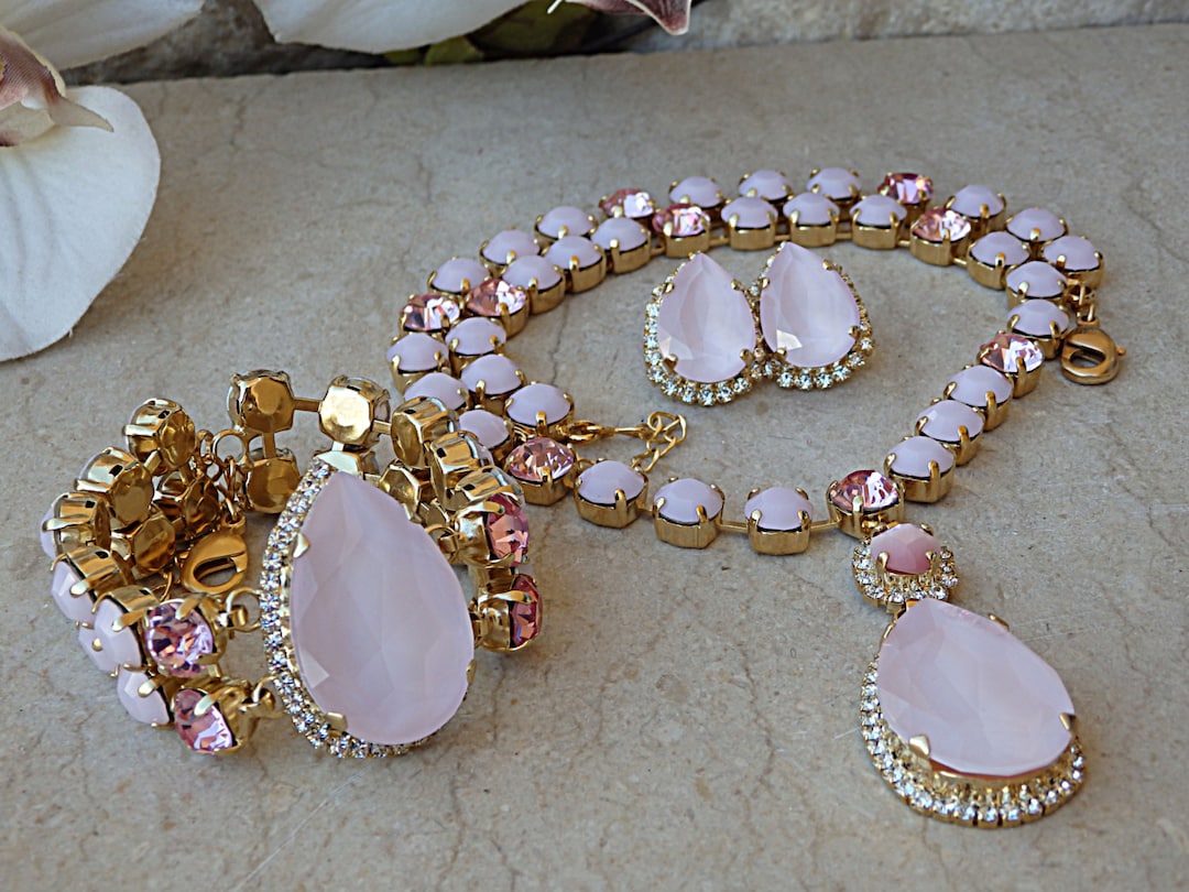 Pink Jewelry Set, Gold Pink Set, Bridal Jewelry Set, Baby Pink Wedding ...