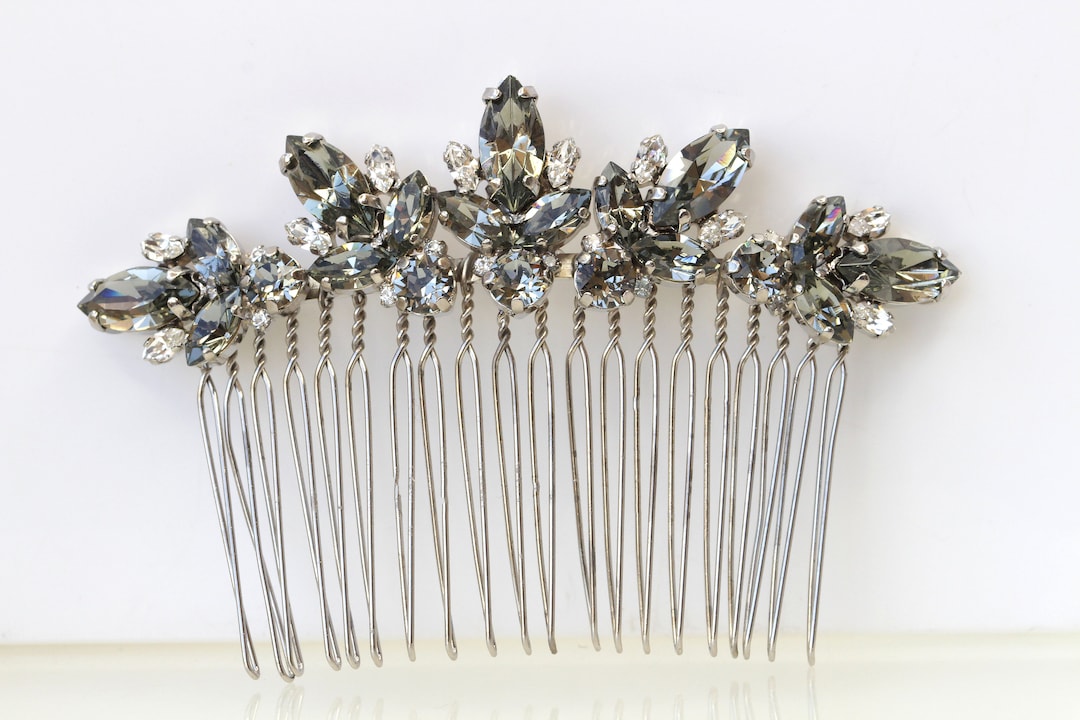 Black Diamond Crystal Bridal Hair Comb: Silver Rhinestone Comb - Etsy