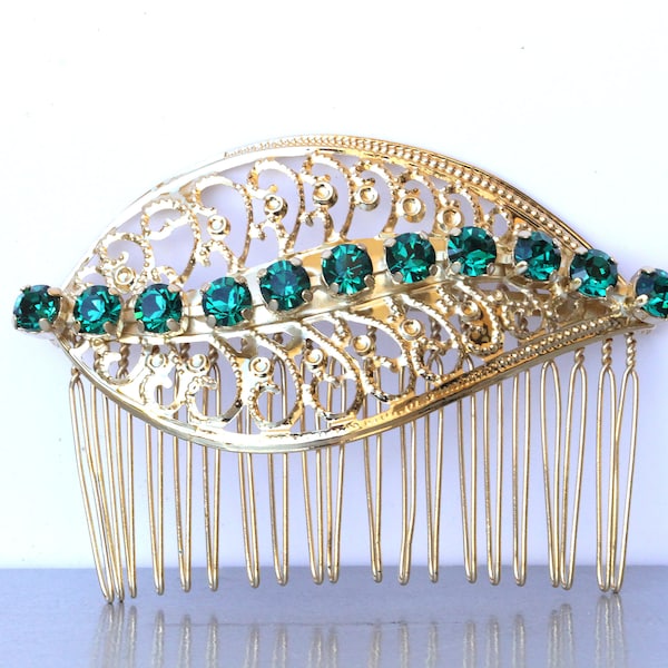 Emerald and Gold Hair Comb - Etsy