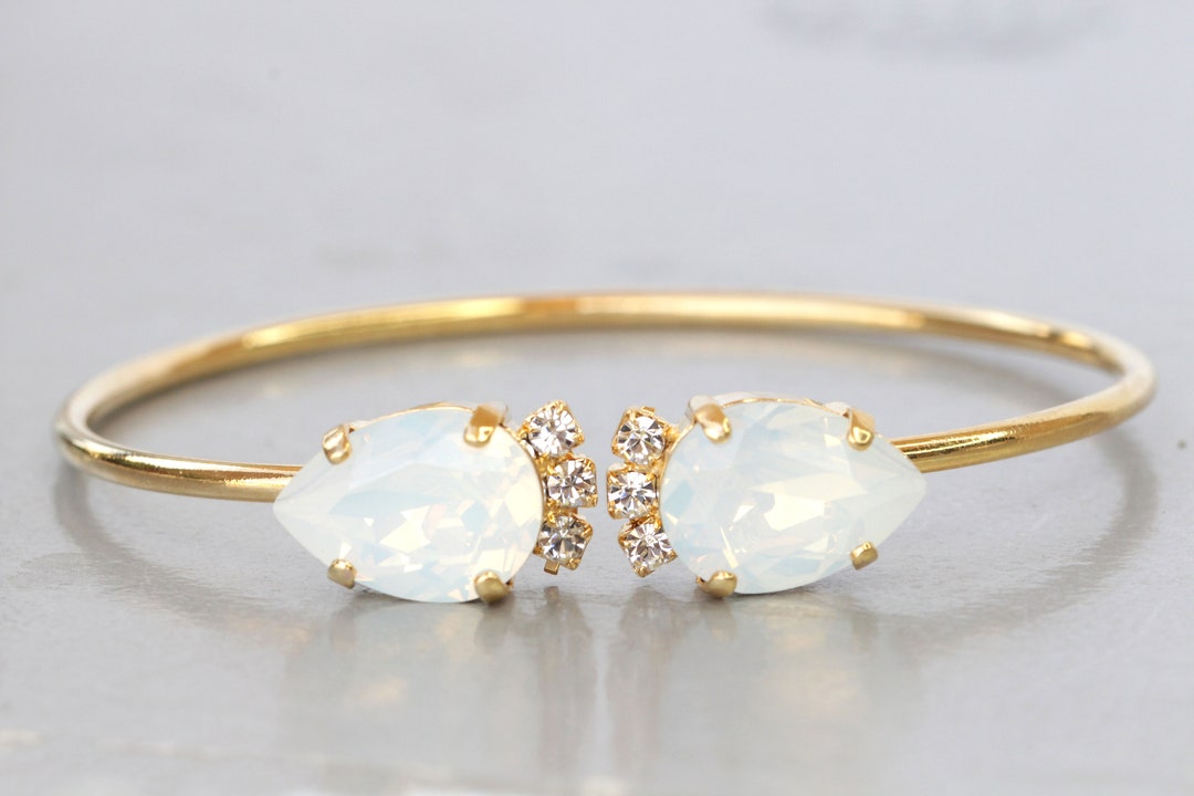 White Opal Teardrop Bracelet: Wedding Minimalist Bracelet, Bridal Cuff ...