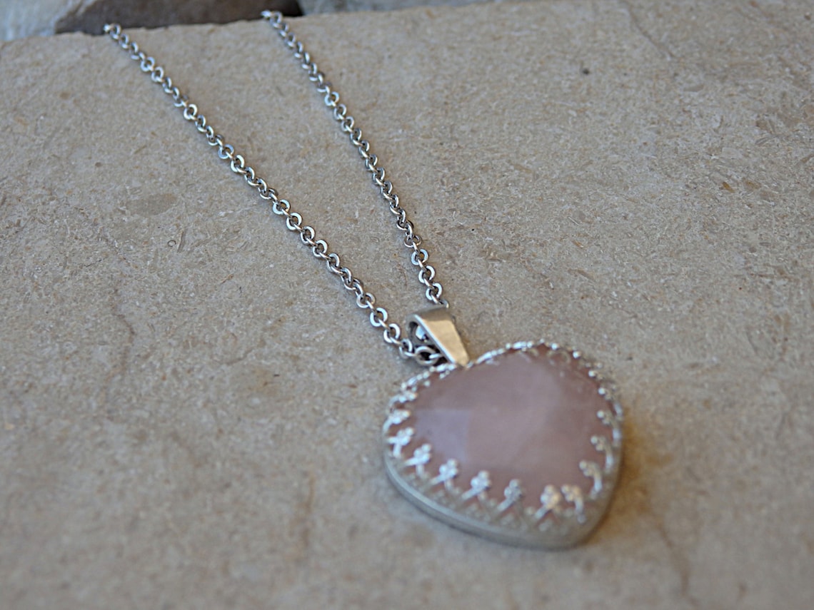 Rose Quartz Heart Necklace Sterling Silver Heart Shaped | Etsy