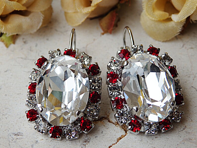 Ruby Crystal Earring, Pave Earrings, Pierced Earrings, Ruby Red Jewelry ...