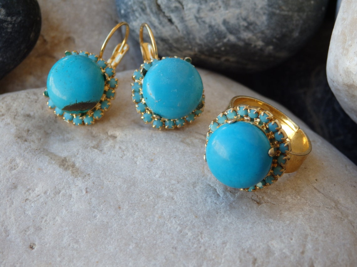 Gold Turquoise Ring, Genuine Turquoise Jewelry, Blue Gemstone Ring ...