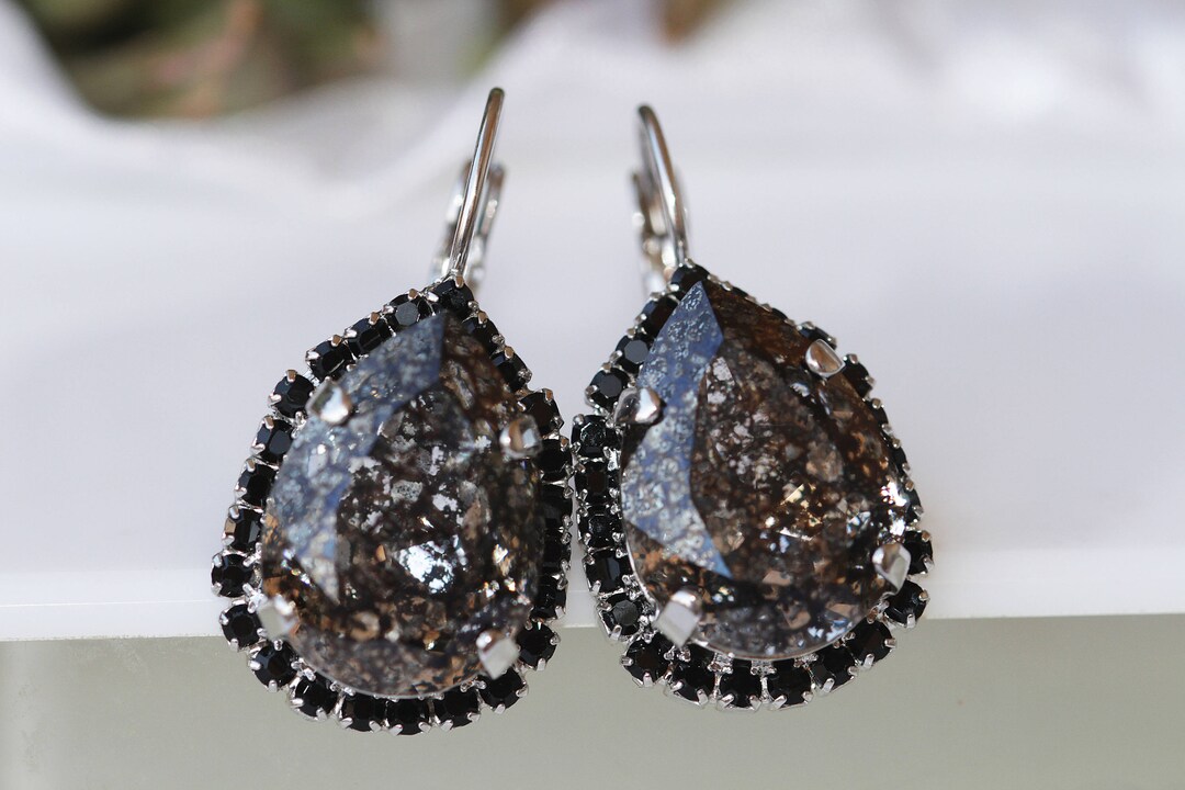 GRAY EARRINGS, Smokey Gray Drop Earrings, Black Diamond Earrings, Dark ...