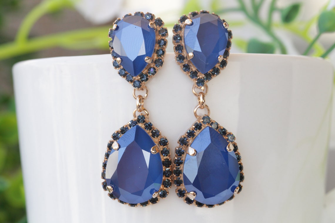 ROYAL BLUE EARRINGS Bridal Dark Blue Earrings Cobalt Blue - Etsy