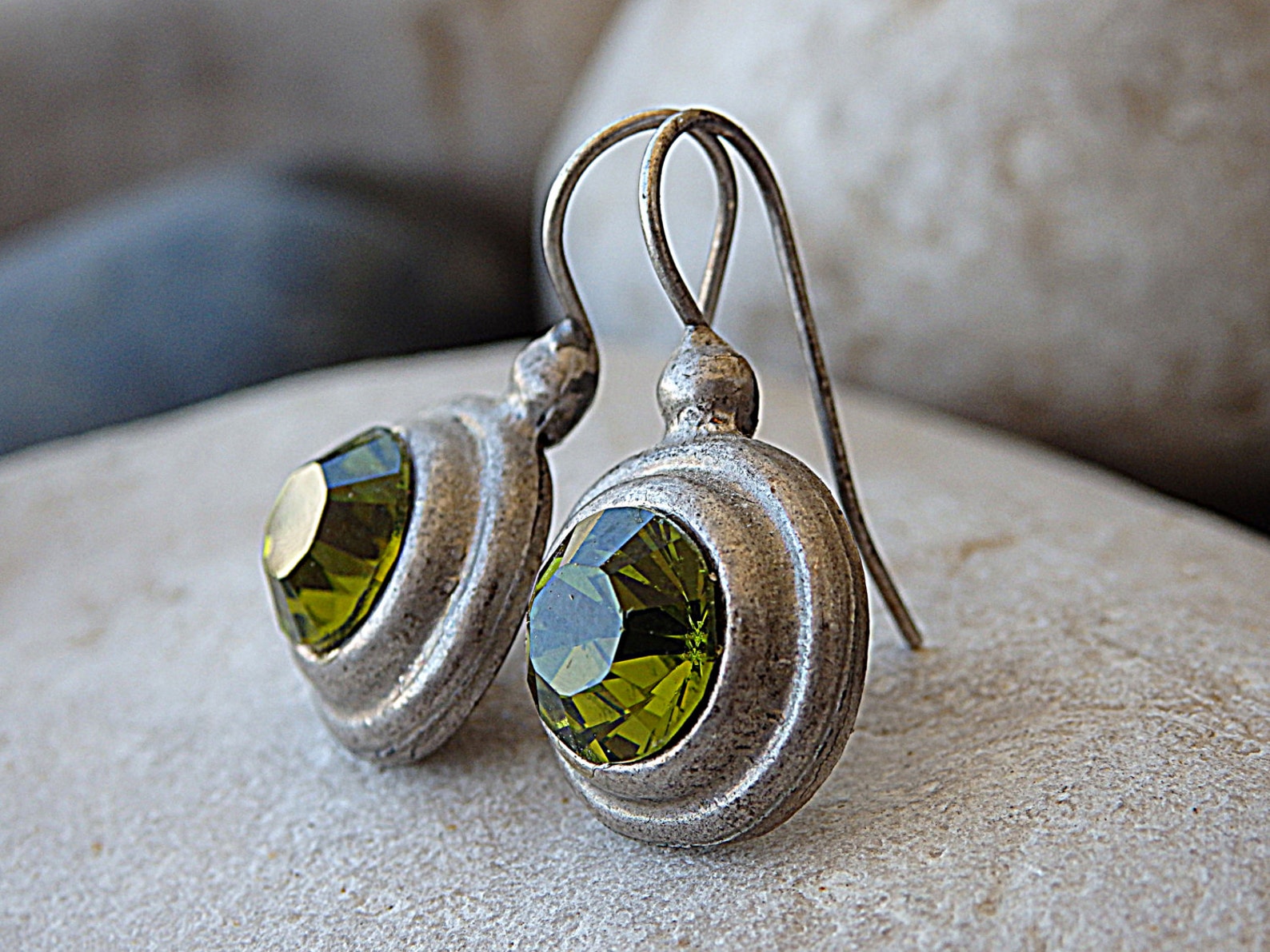 Olive Green Rhinestone Earrings Green Drop Earrings Oxidized - Etsy