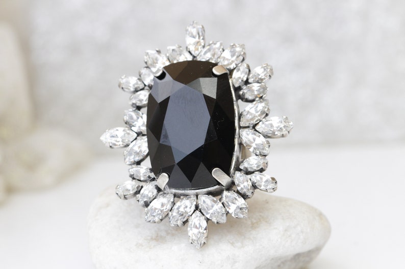 BLACK COCKTAIL RING Ring Black Cluster Ring Extra Large - Etsy