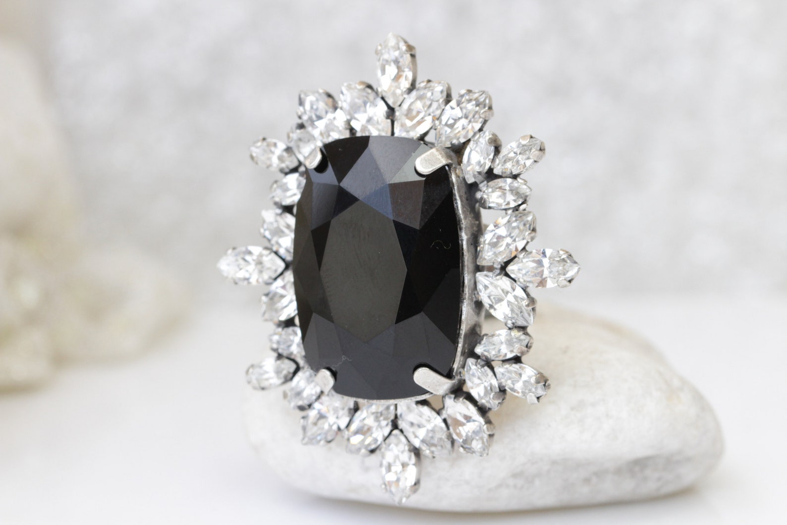 BLACK COCKTAIL RING Ring Black Cluster Ring Extra Large | Etsy