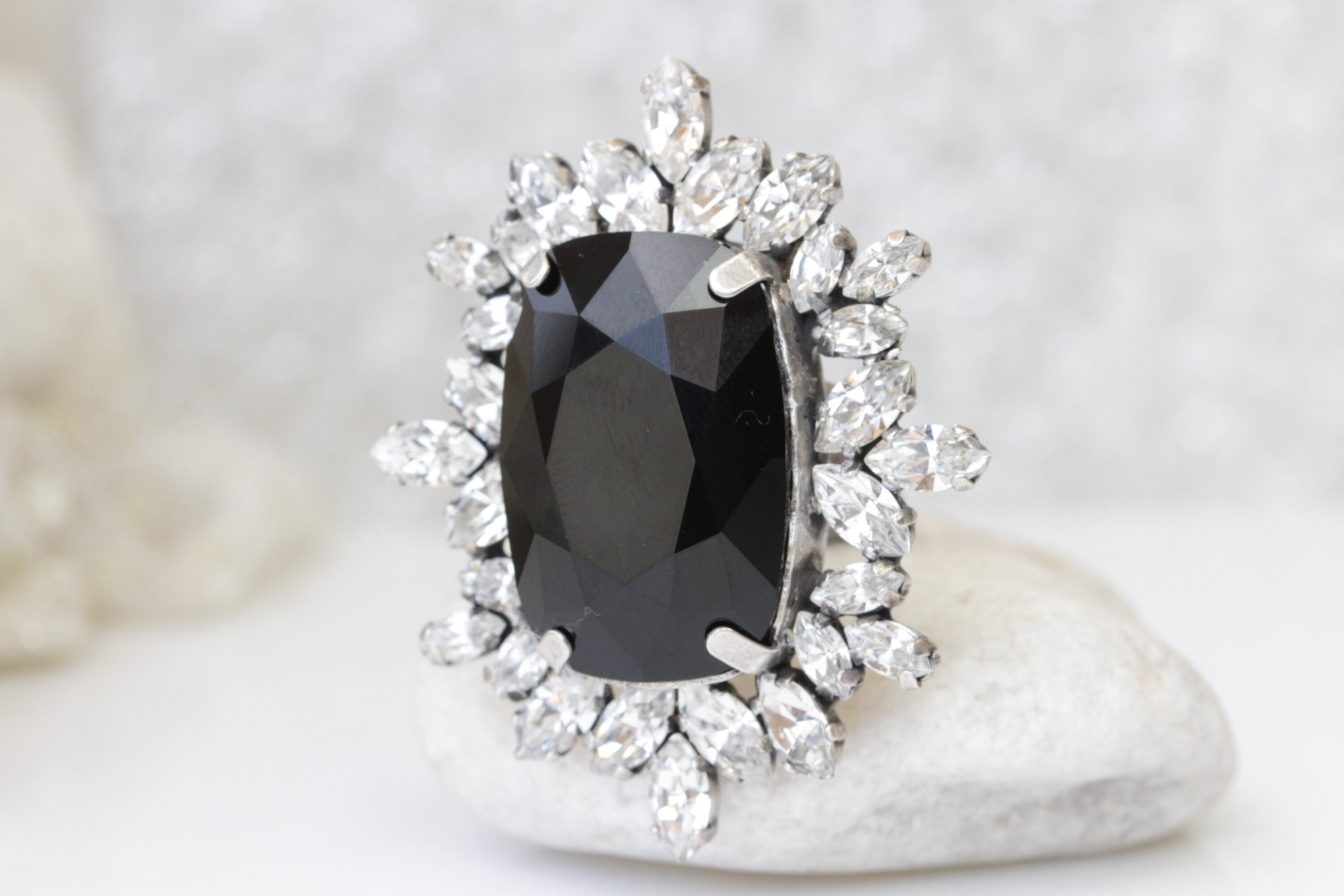 BLACK COCKTAIL RING Ring Black Cluster Ring Extra Large | Etsy