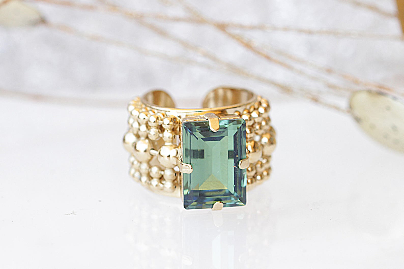 EMERALD CRYSTAL RING Art Deco Ring Big Stone Ring Rectangle - Etsy