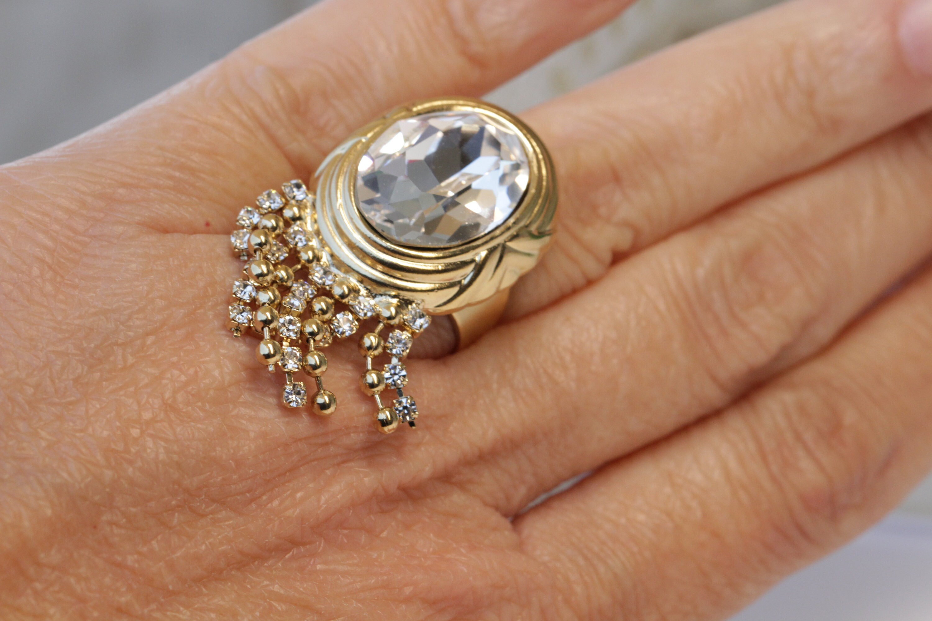 CRYSTAL TASSEL RING, Art Deco Ring, Bohemian Style Tassel Rings ...