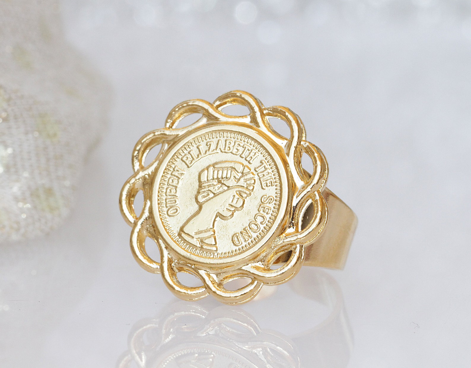24k Gold Plated Coin Ring, Vintage Style, Adjustable - Etsy