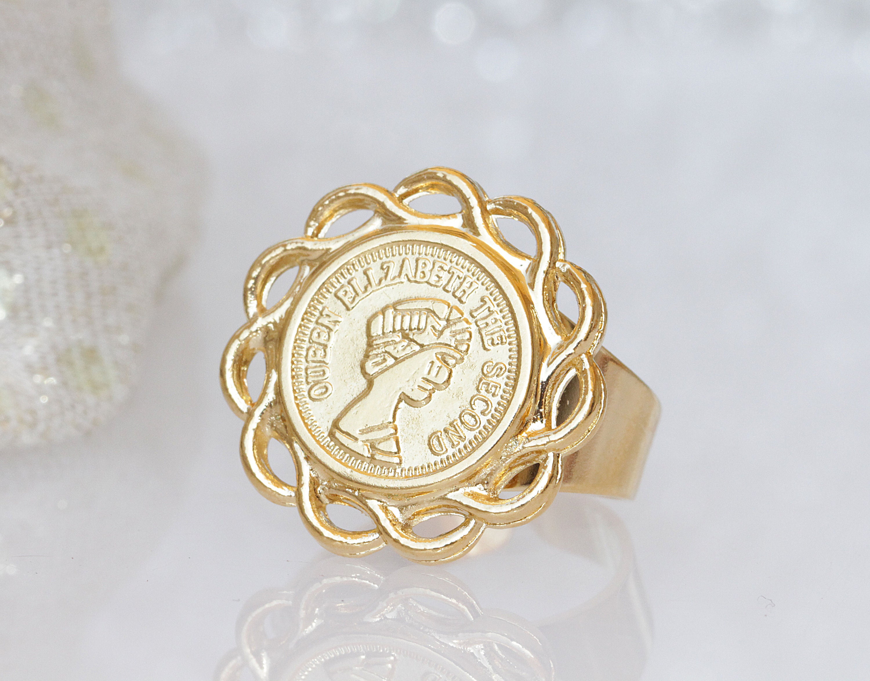 Gold Plated COIN Ring Gold Coin ring Vintage ring Signet | Etsy