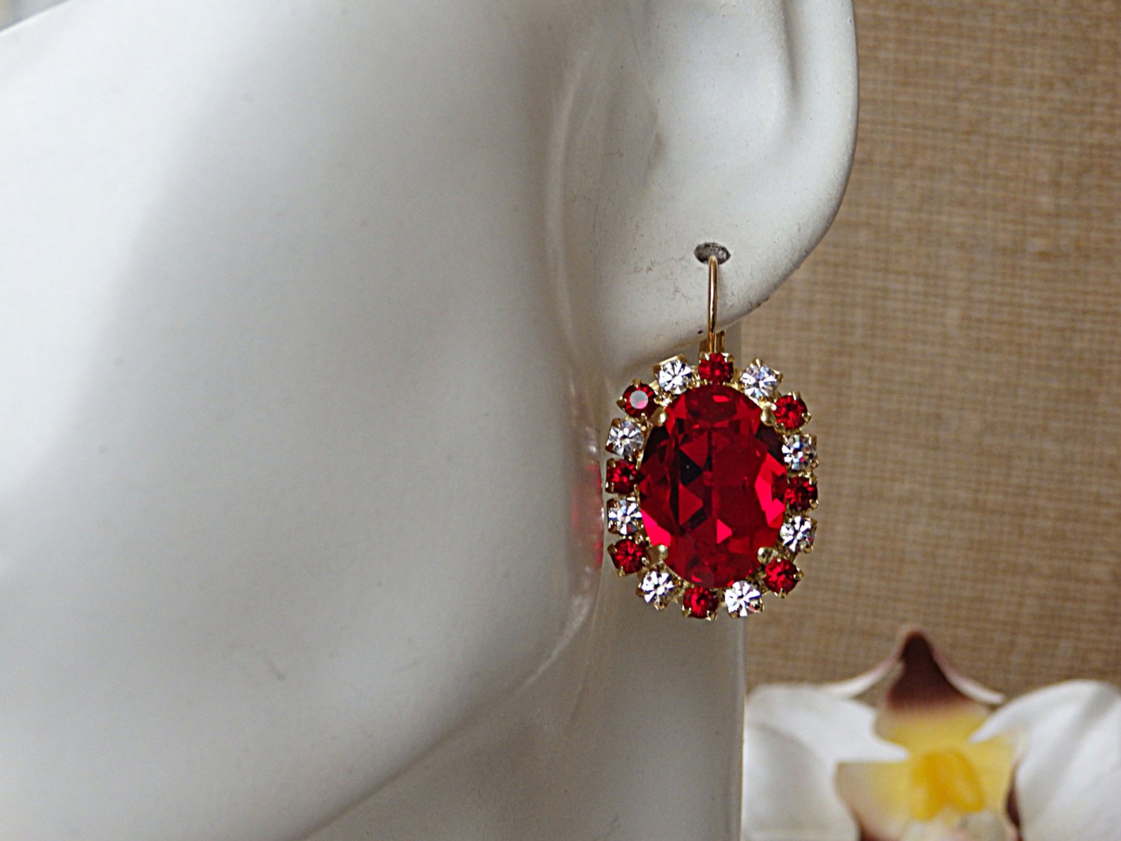 Ruby Red Earrings Gold Red Earrings Red Oval Earrings Wife - Etsy