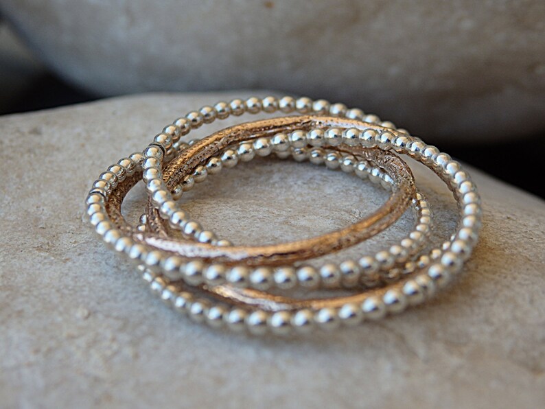 Eternity Ball and Plain Ring Two Tone Multi Band Ring | Etsy