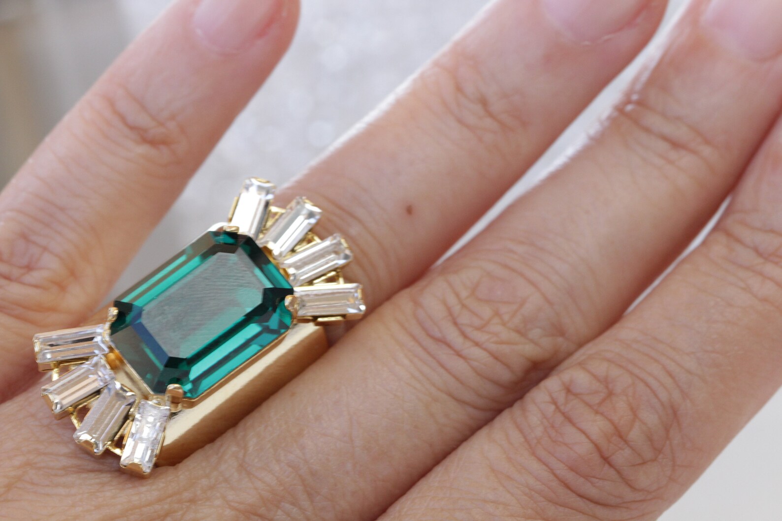Emerald STATEMENT RING Cocktail Emerald Ring Emerald Crystal - Etsy