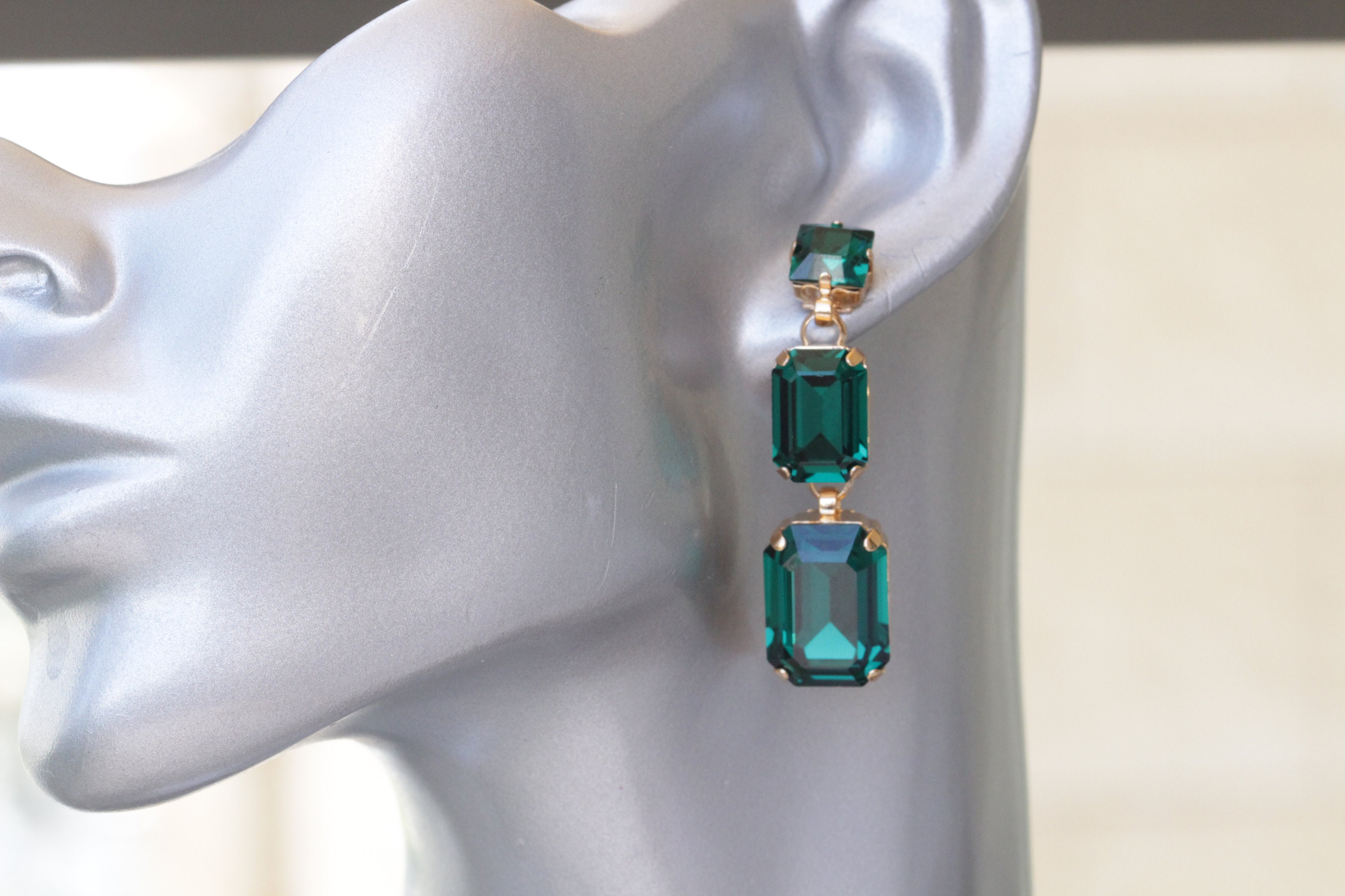 EMERALD DROP EARRINGS Simple Earrings Earrings Bridal | Etsy