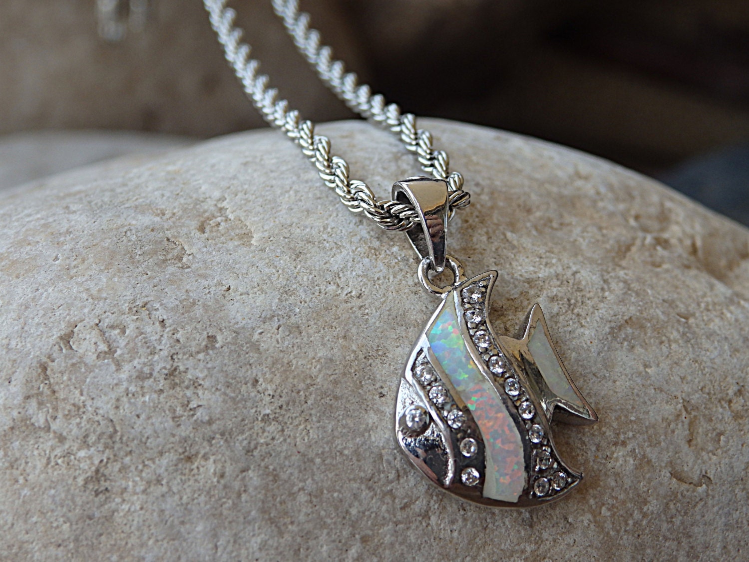 Opal Fish Necklace. White Opal Ocean Necklace. Opal and - Etsy
