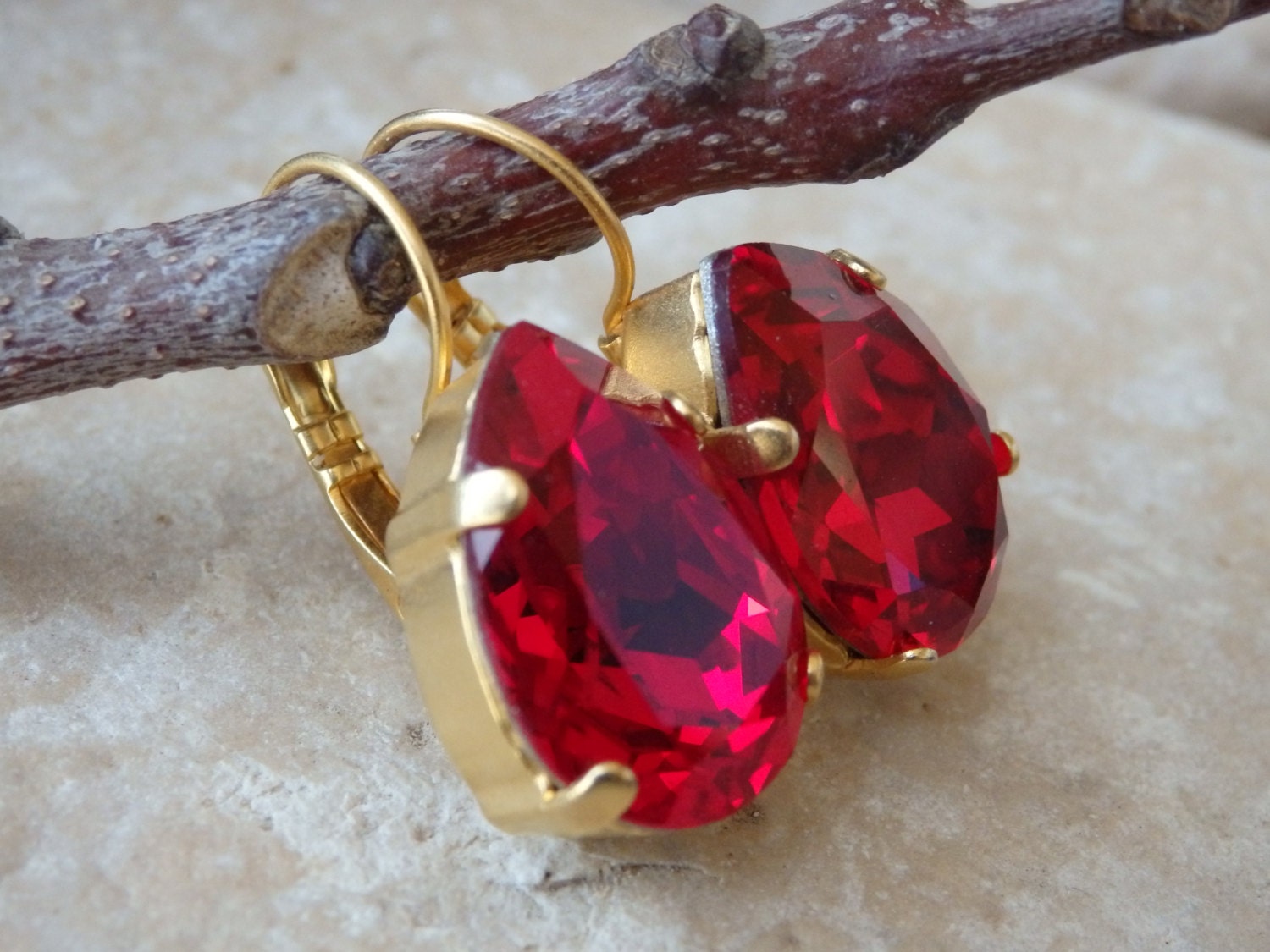 Red Ruby Drop Earrings Gold Red Earrings Red Teardrop - Etsy