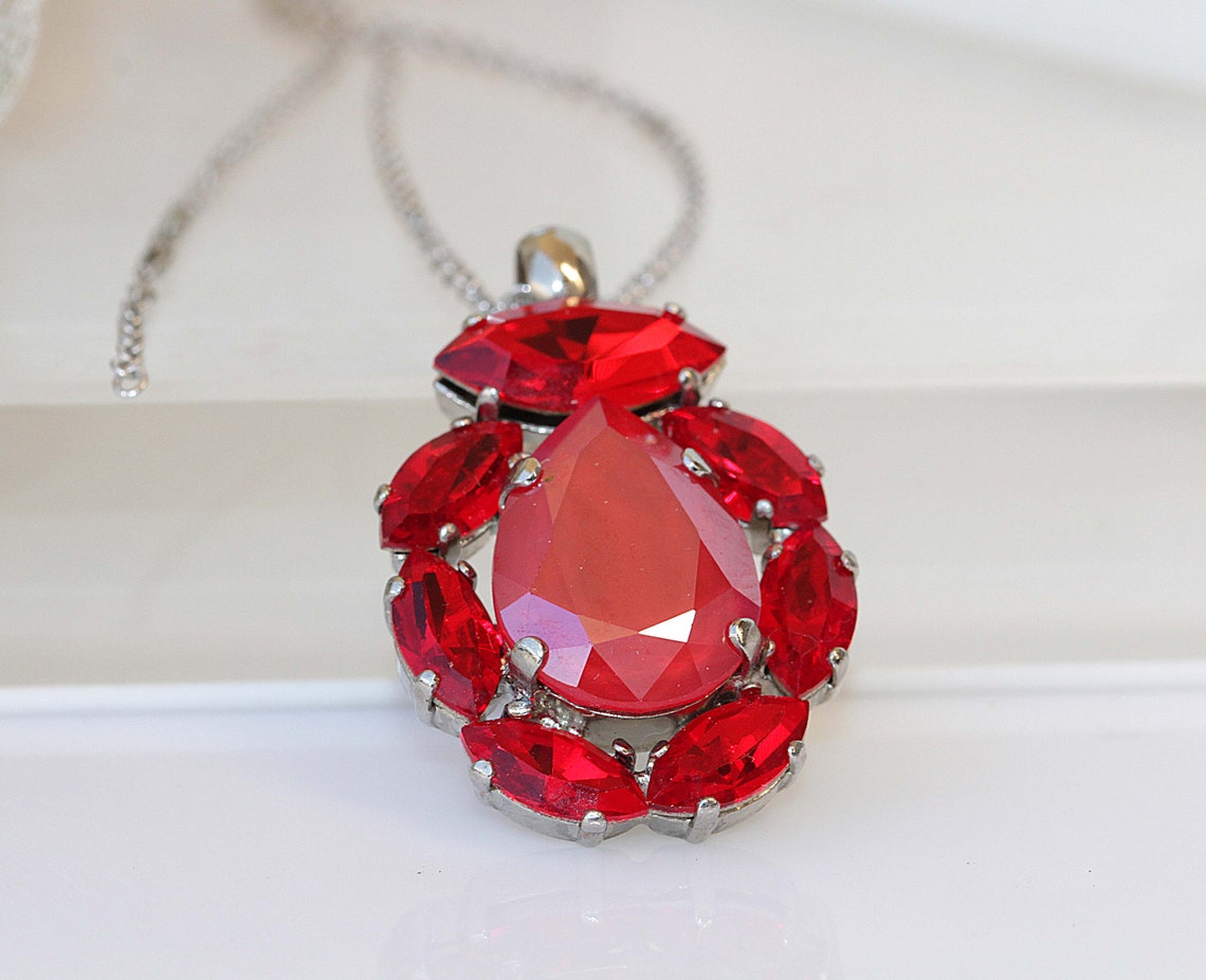 RED NECKLACE Ruby Red Necklace Pendant Mother's | Etsy