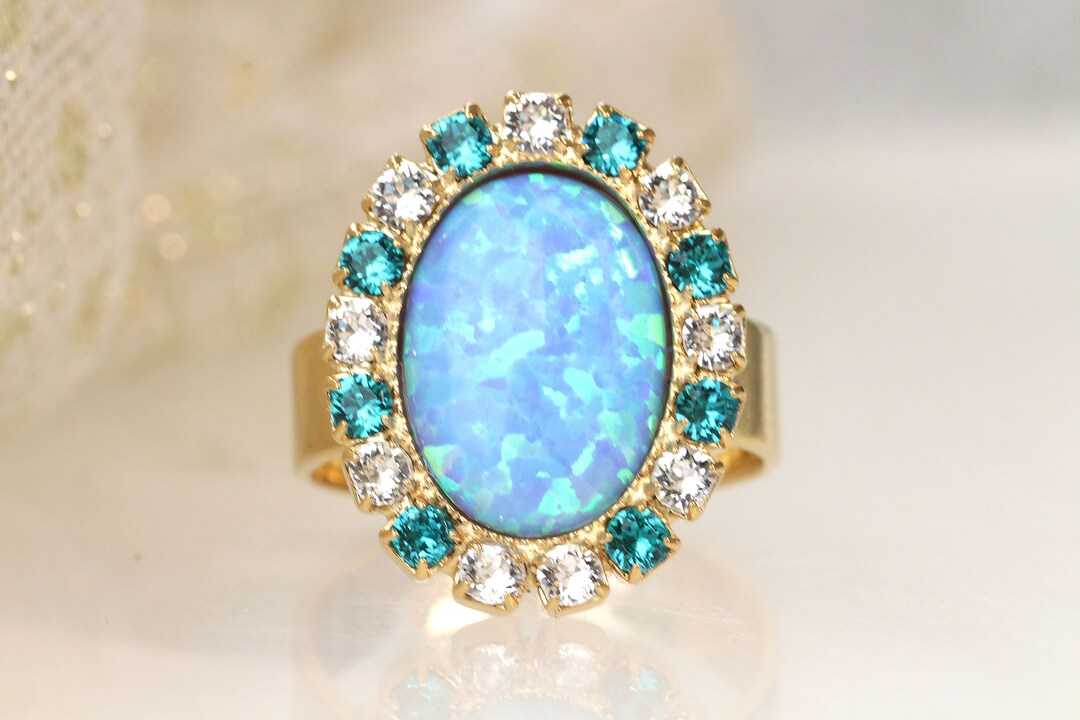 OPAL TURQUOISE RING, Blue Opal Ring, Gemstone October Birthstone Ring ...