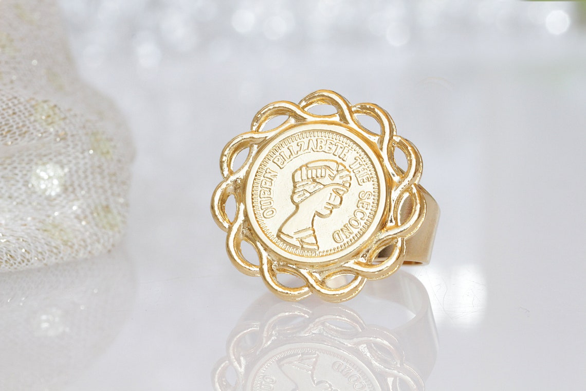 Gold Plated COIN Ring Gold Coin Ring Vintage Ring Signet - Etsy